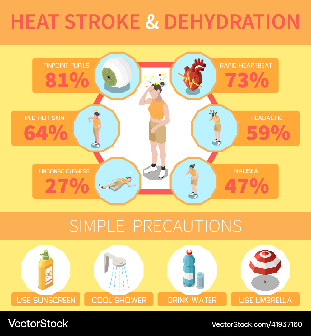 Heat stroke infographics Royalty Free Vector Image