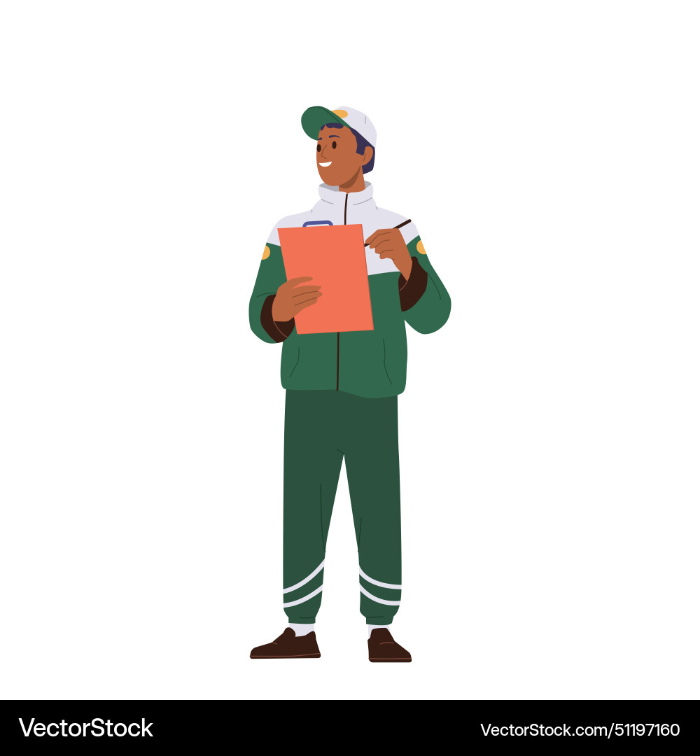 Pit stop worker cartoon character in green team Vector Image
