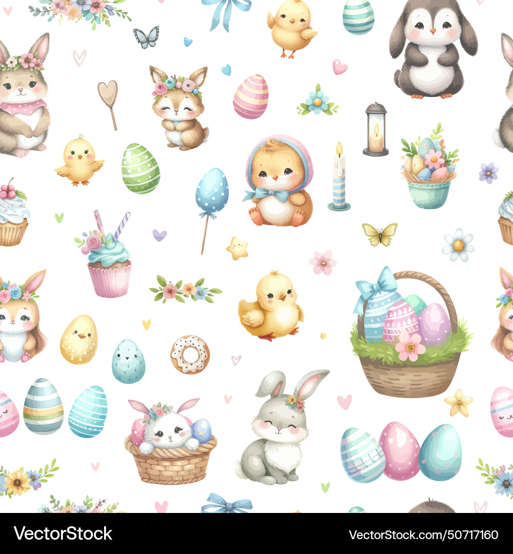 Seamless watercolor pattern of cute easter Vector Image