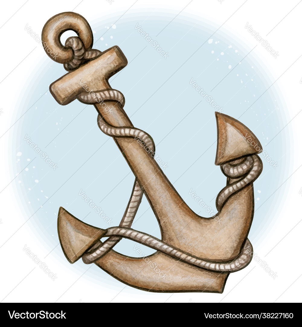 Watercolor anchor with rope Royalty Free Vector Image