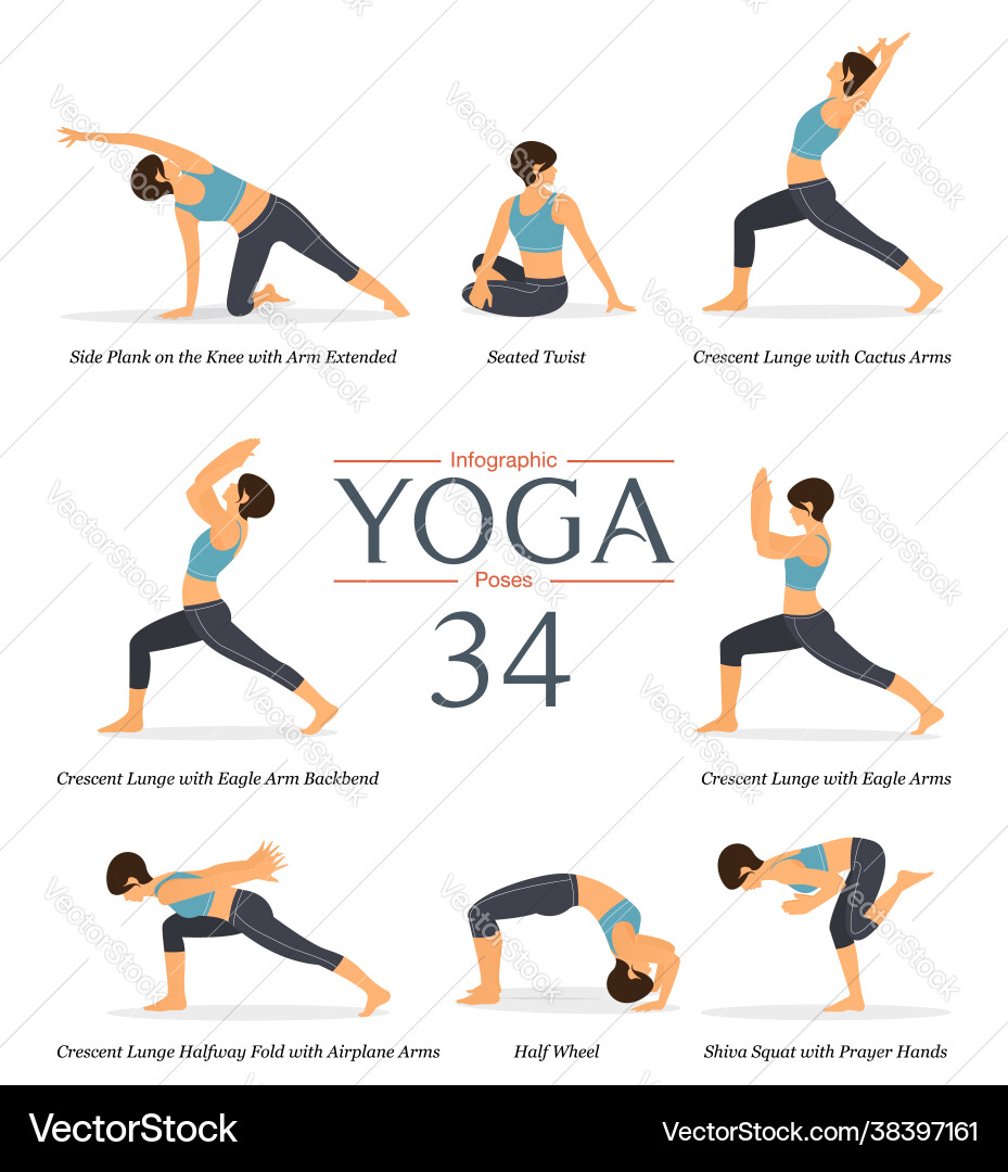 8 yoga poses or asana posture in flat design Vector Image