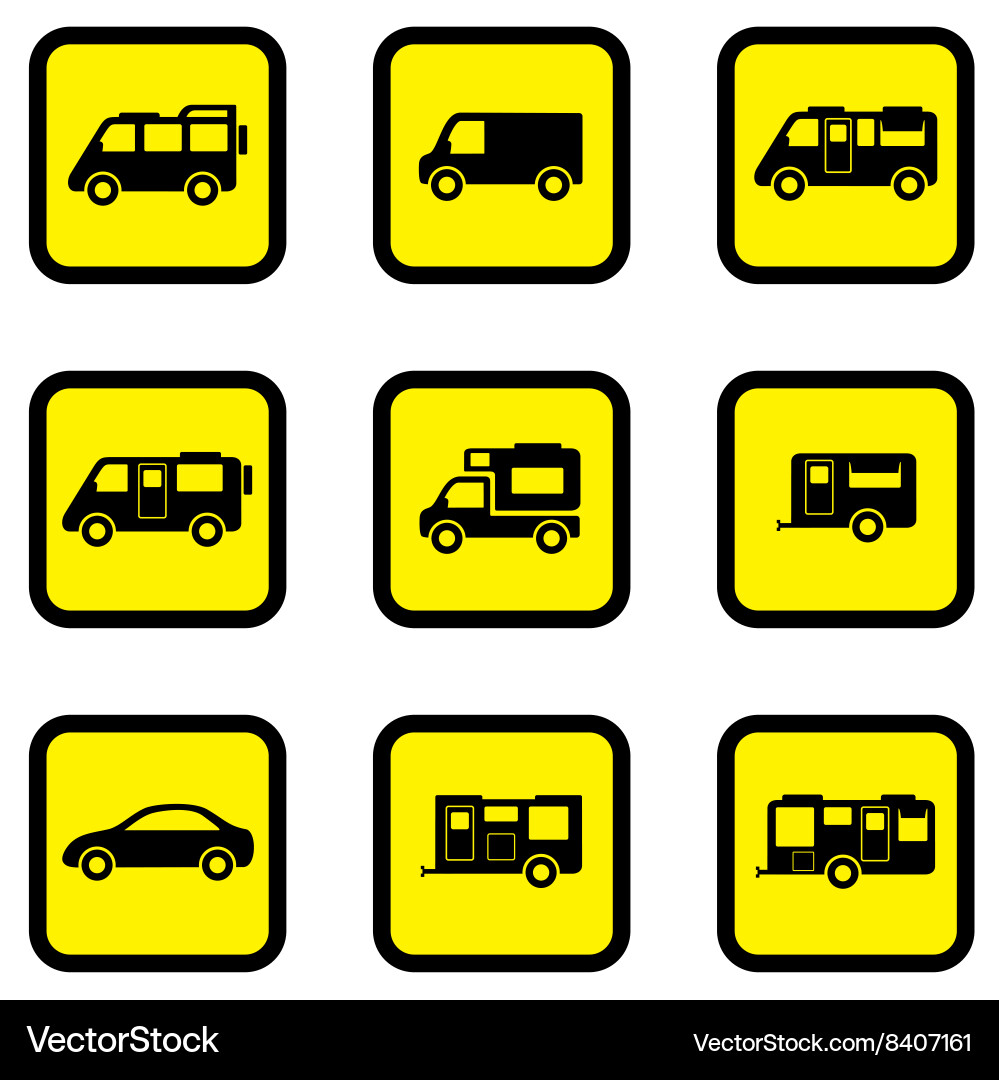 Camper car yellow icon set Royalty Free Vector Image