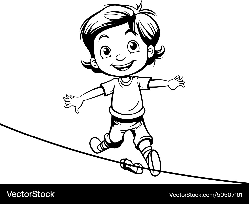 Cartoon kid balancing on a tightrope Royalty Free Vector
