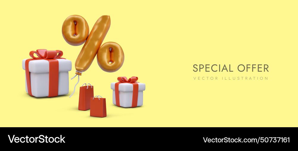 Collection of balloon percent gift boxes Vector Image