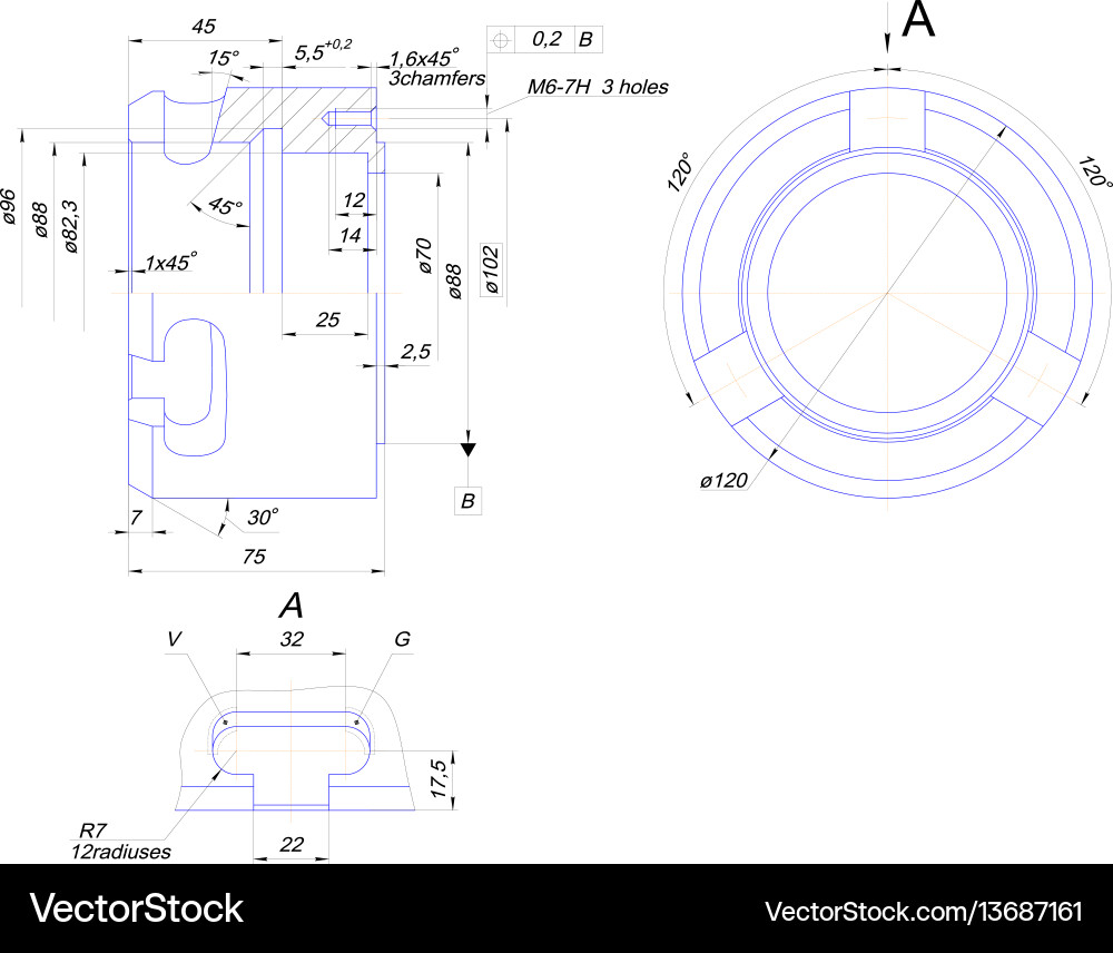 Engineering drawing of industrial equipment Vector Image