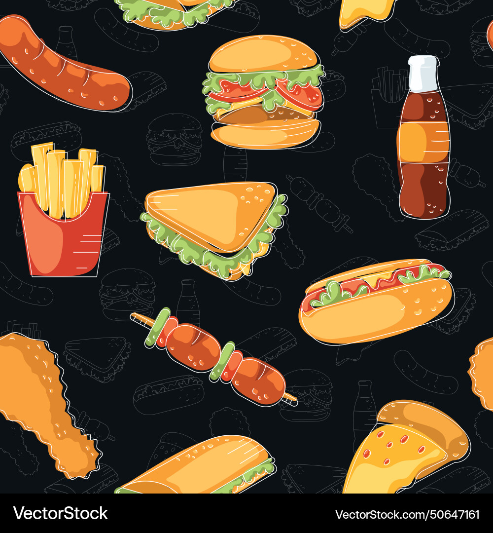 Fast food icon pattern restaurant wallpaper Vector Image