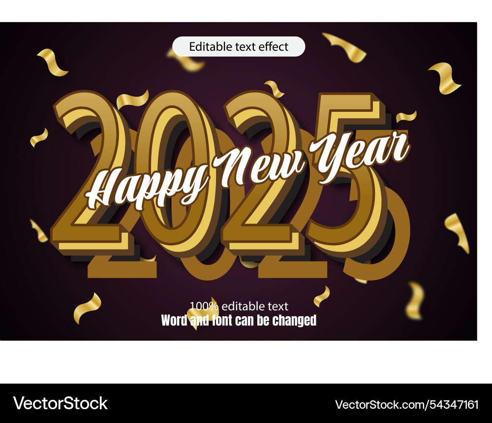 Happy new year 2025 editable text effect elegant Vector Image