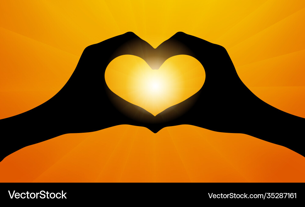 Silhouette hands in form heart against sun Vector Image