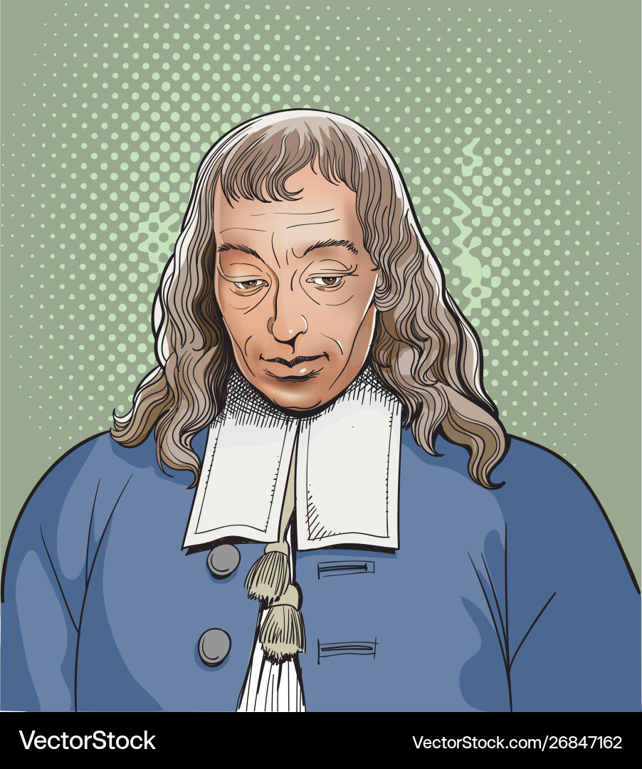 Blaise pascal portrait in line art Royalty Free Vector Image