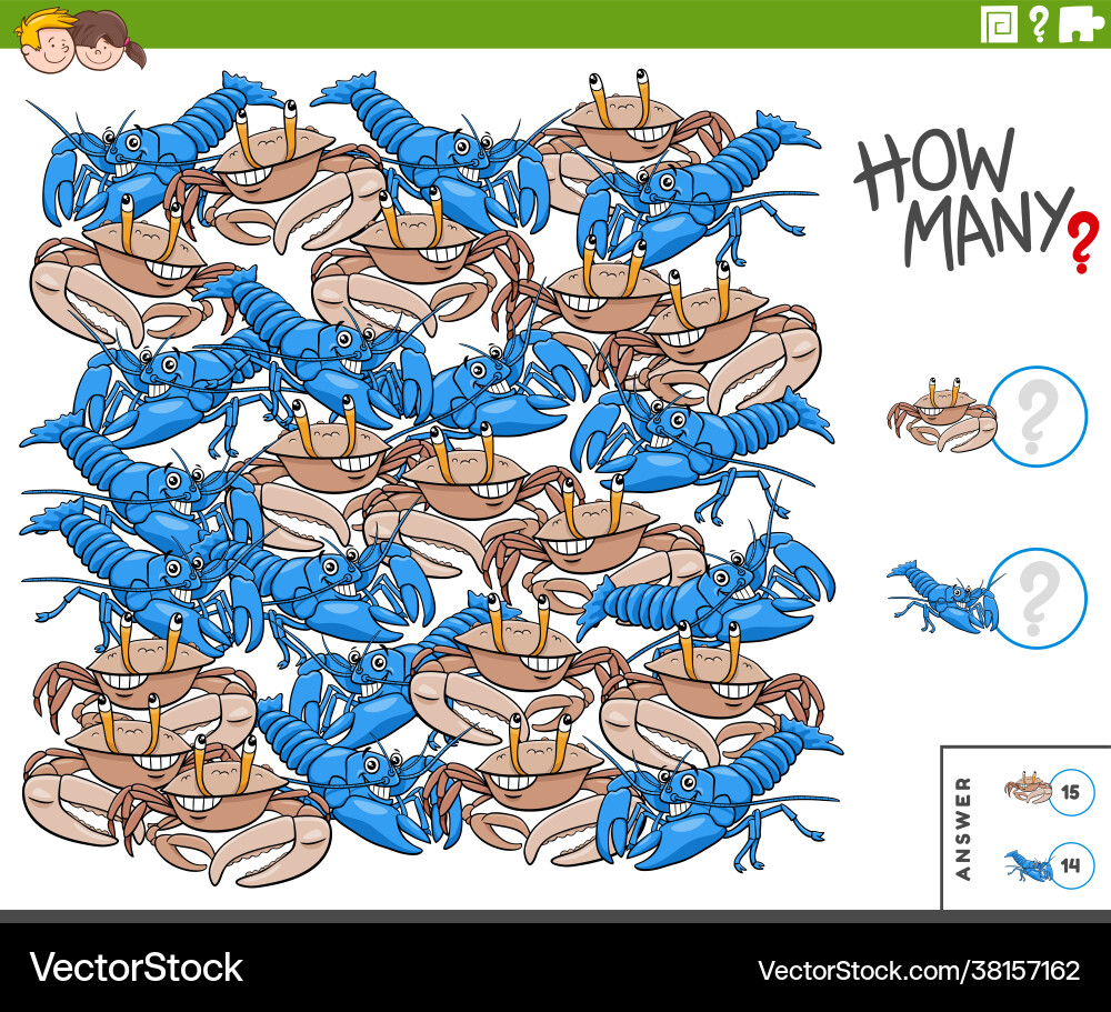 Counting cartoon animals educational task Vector Image