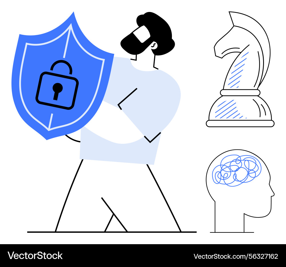 Man holding shield with lock symbol alongside Vector Image