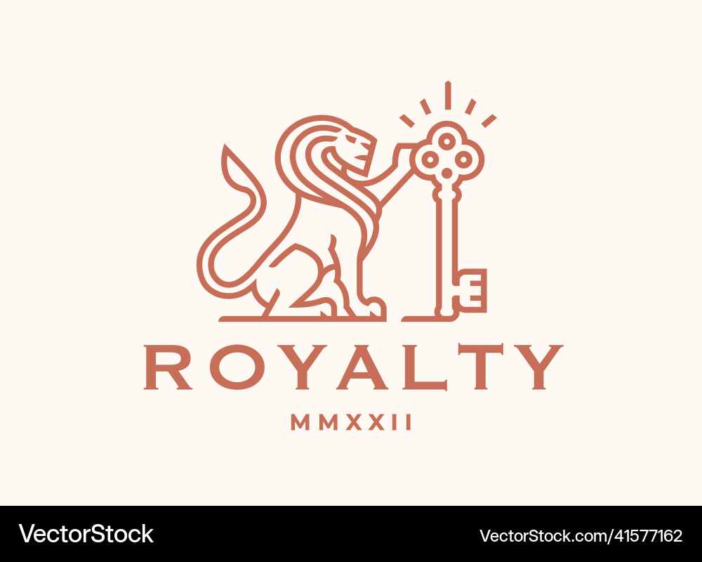 Royal lion key logo line icon Royalty Free Vector Image
