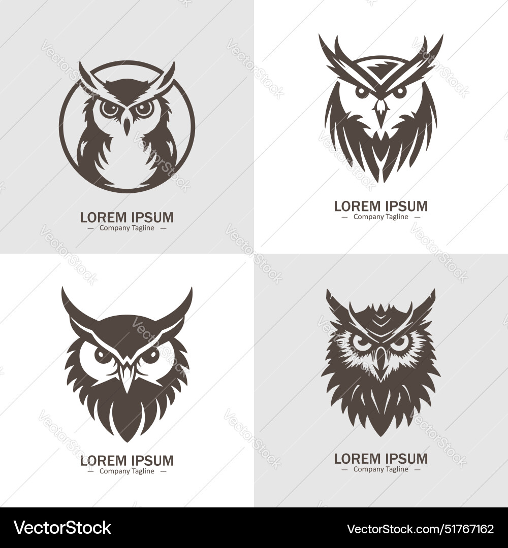Set of aggressive owl silhouettes suitable Vector Image