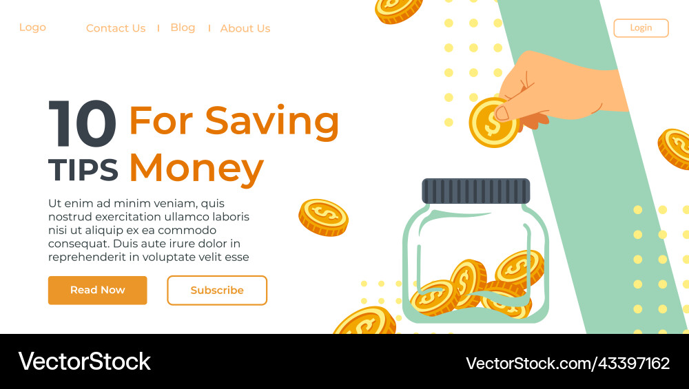 Ten tips for saving money website information Vector Image