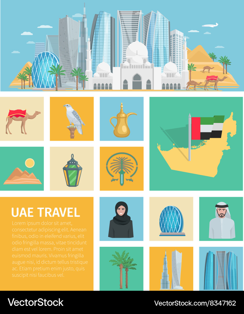 United arab emirates decorative icons set Vector Image