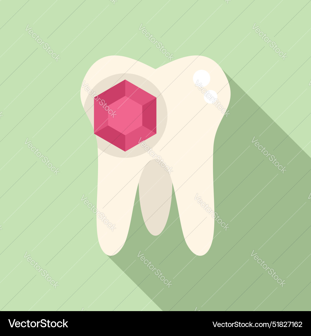 White tooth with pink diamond shining on green Vector Image