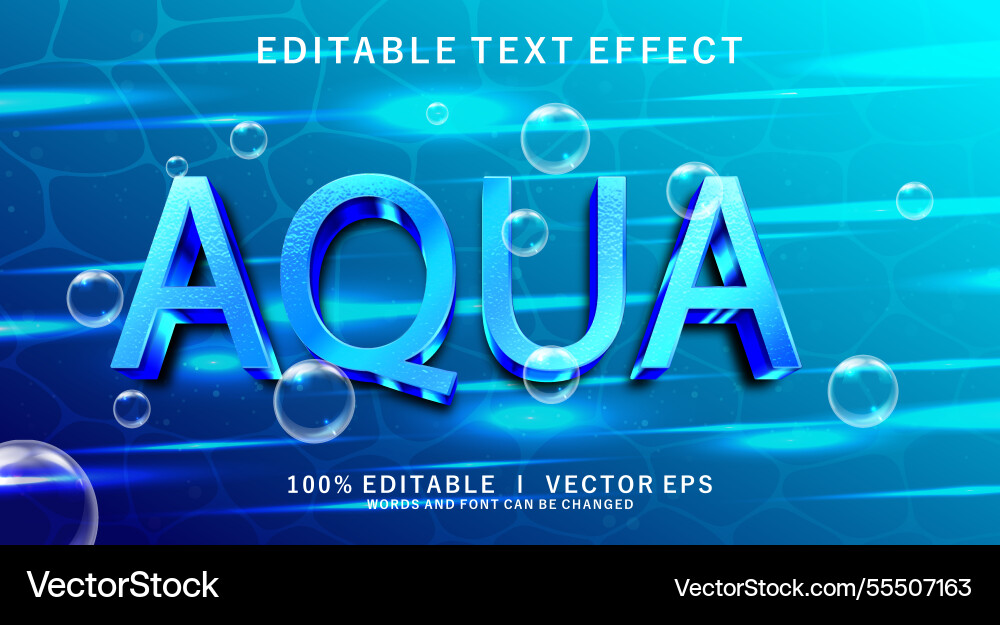 Aqua 3d text effect with modern style design Vector Image