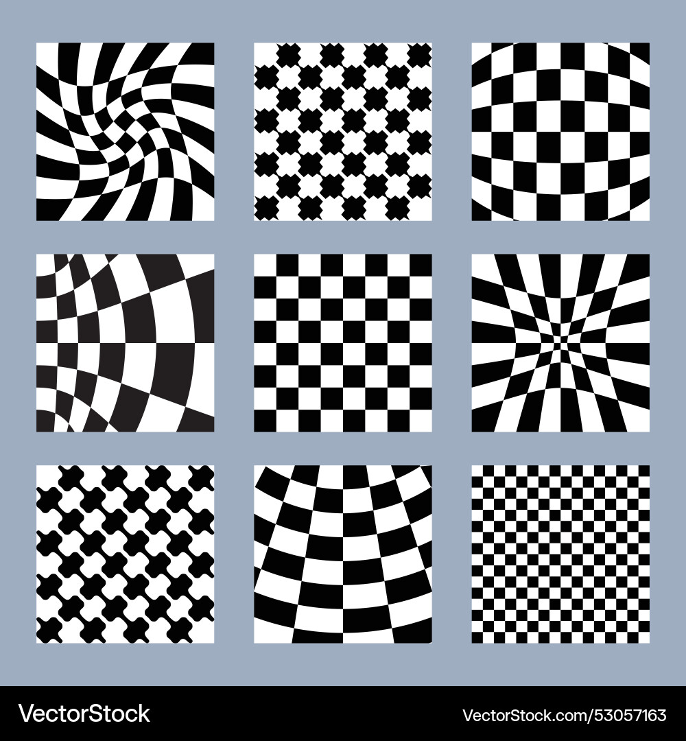 Black and white effected checkered pattern set Vector Image
