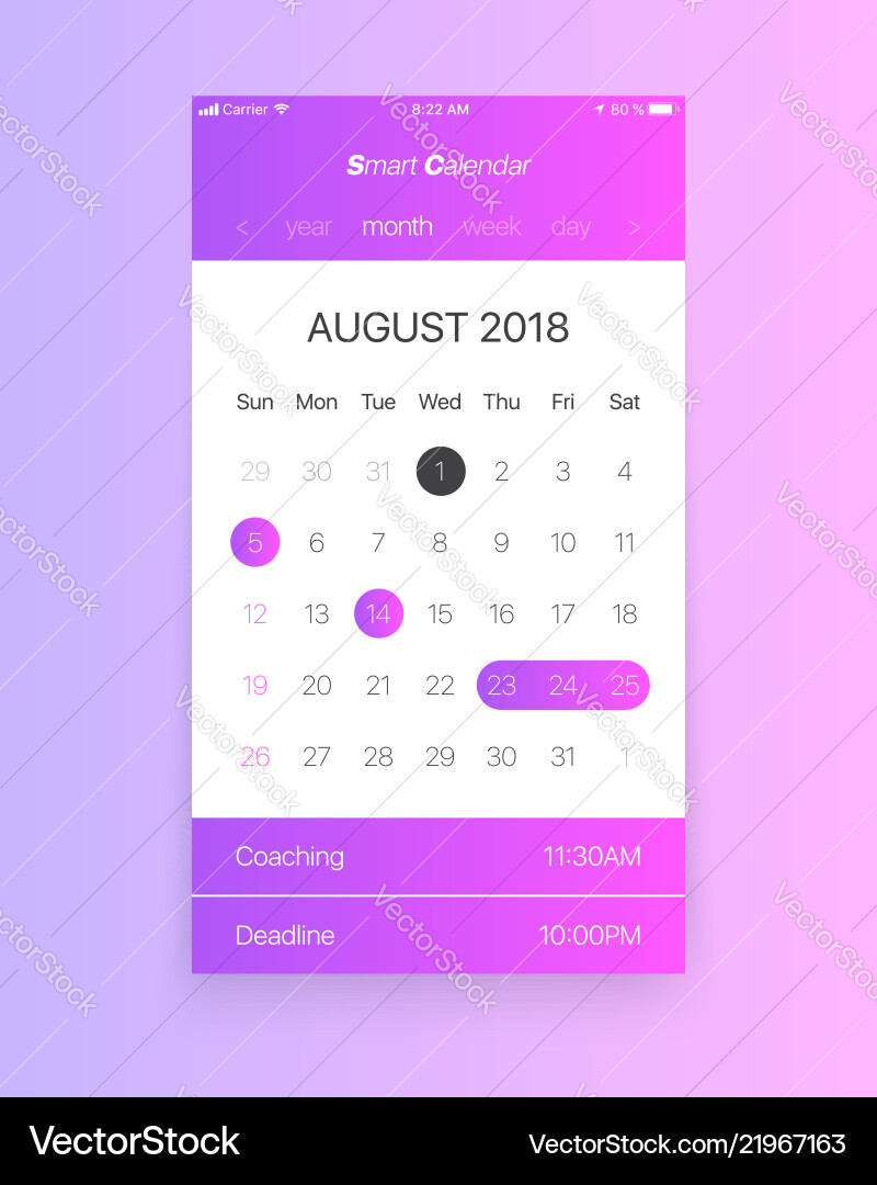 Calendar app ui concept Royalty Free Vector Image