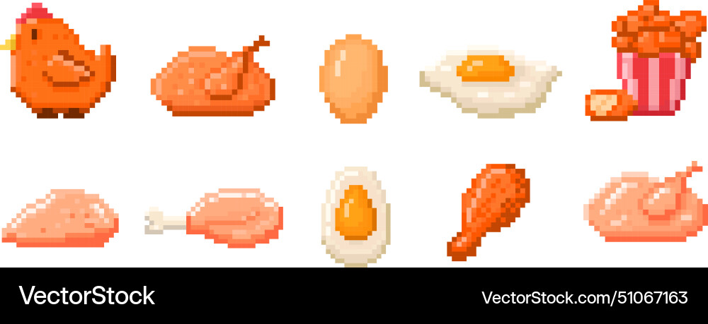 Chicken food pixel art fried egg pixelated wings Vector Image