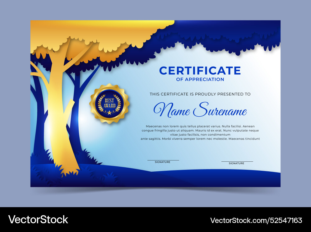 Golden tree environmental certificate template Vector Image