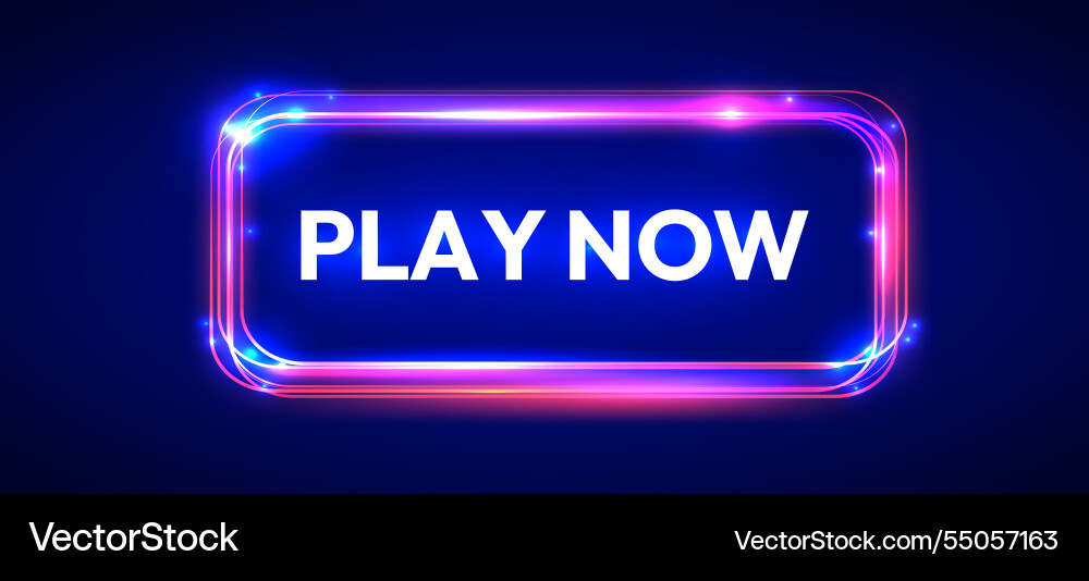 Neon button play now Royalty Free Vector Image