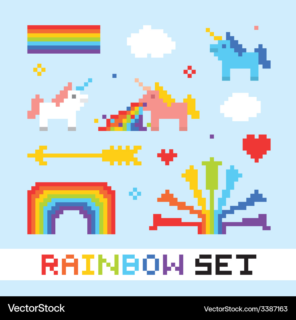Pixel art rainbow set Royalty Free Vector Image