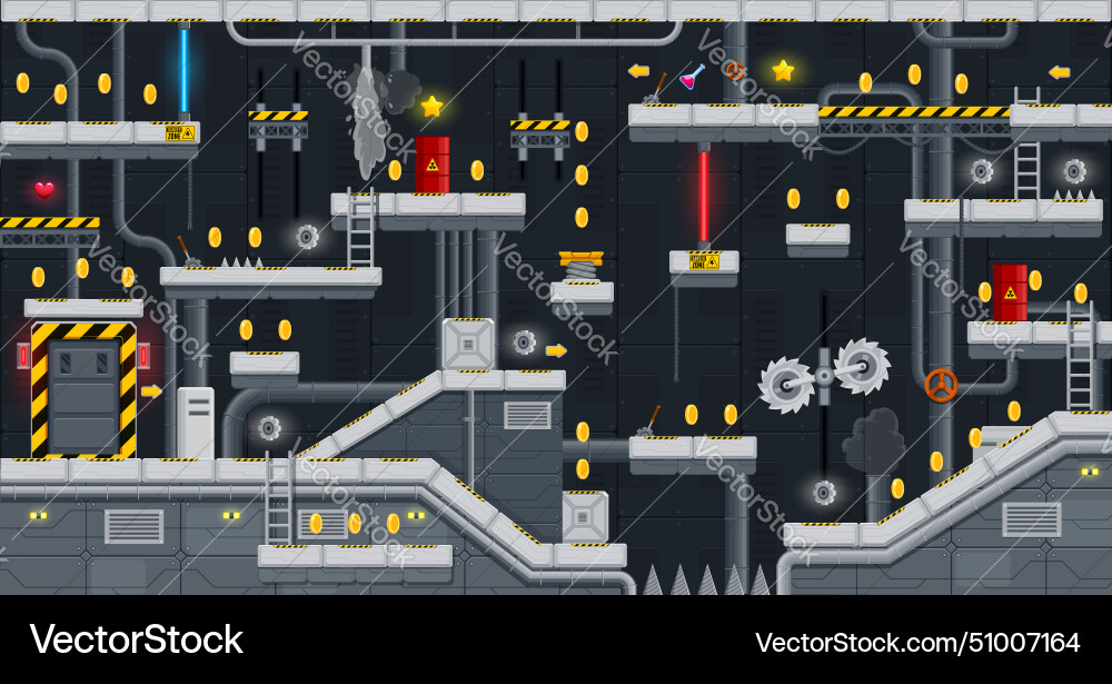 Arcade underground factory game level interface Vector Image