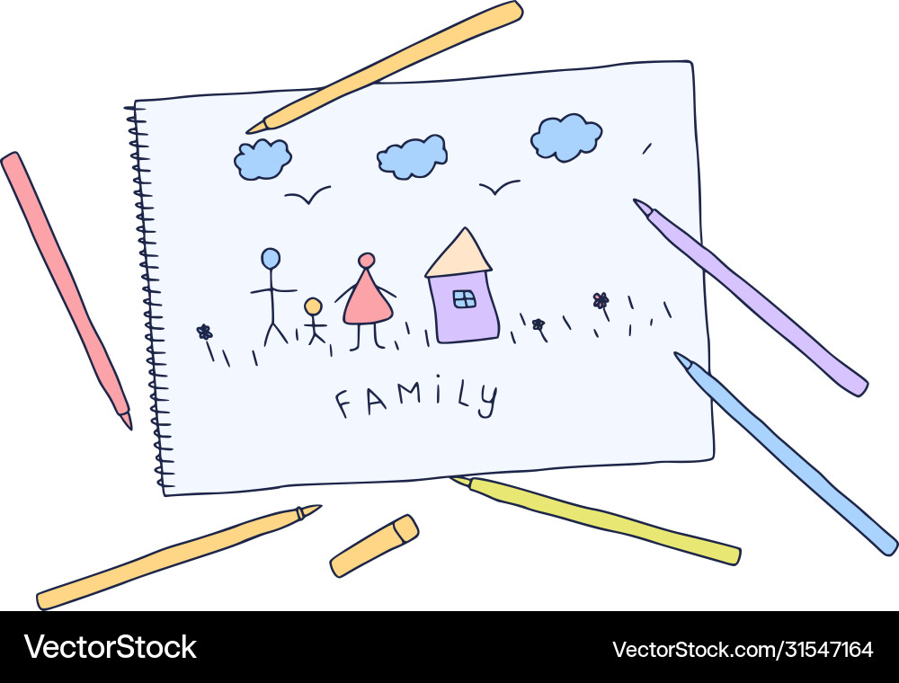 Child's Doodle Family Drawing Royalty Free Vector Image