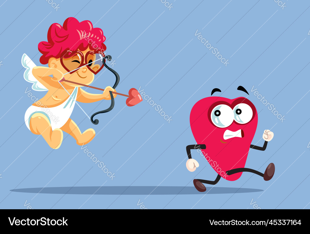 Cupid following a running heart character Vector Image