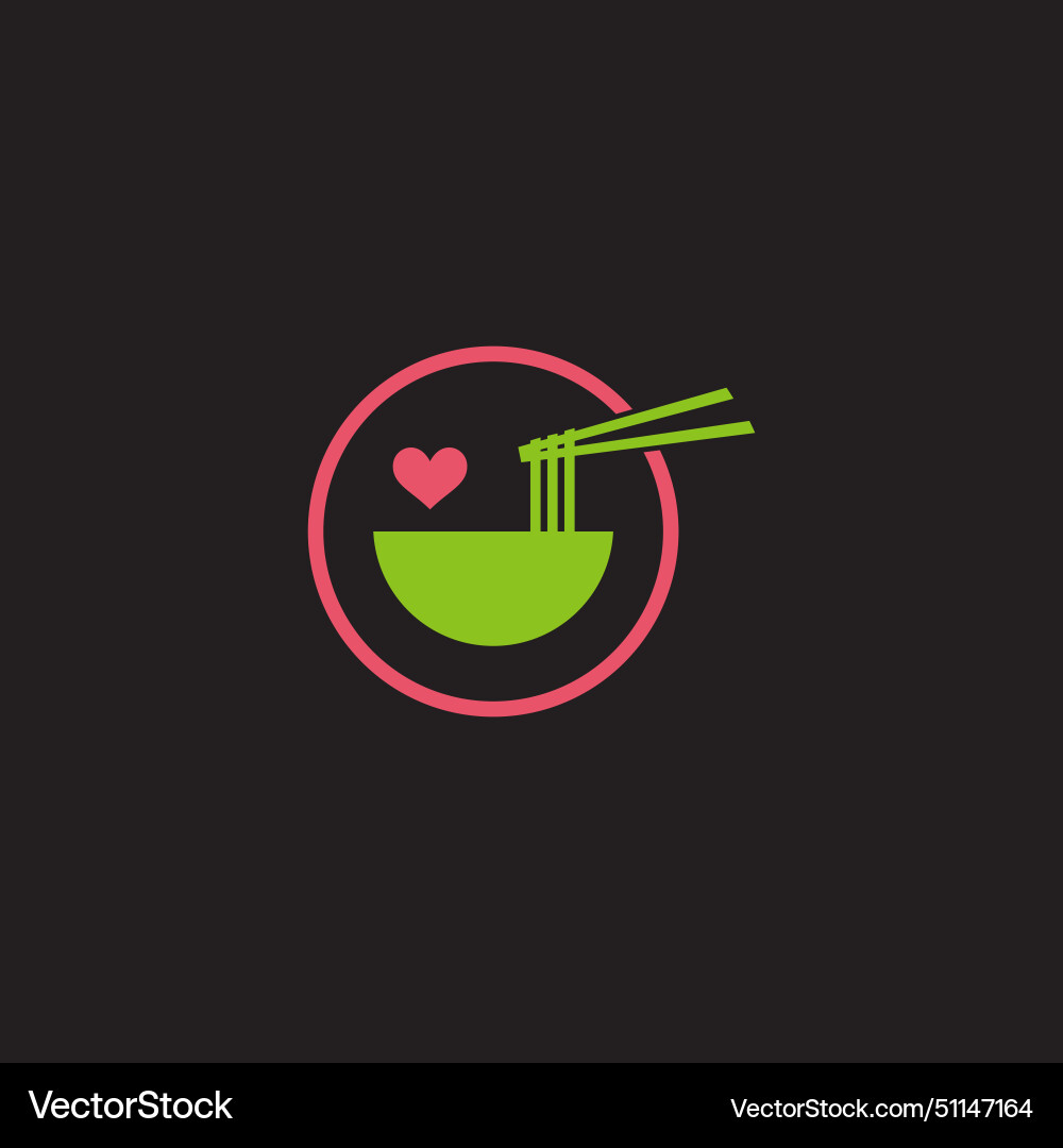 Love heart cute noodle bown logo Royalty Free Vector Image