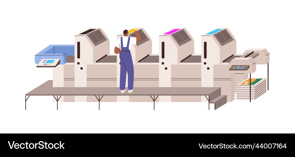 Offset printer machine work polygraphy equipment Vector Image