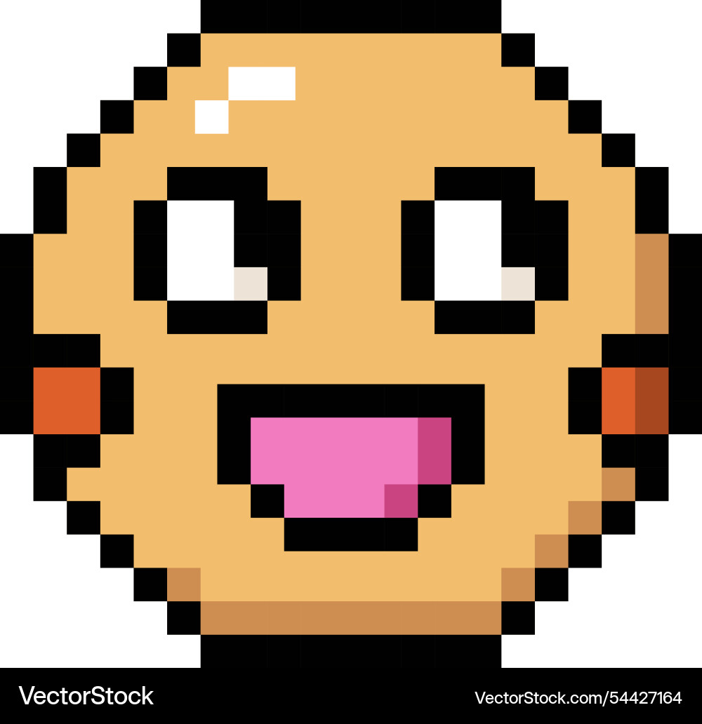 Pixel art emoji happy smile Royalty Free Vector Image