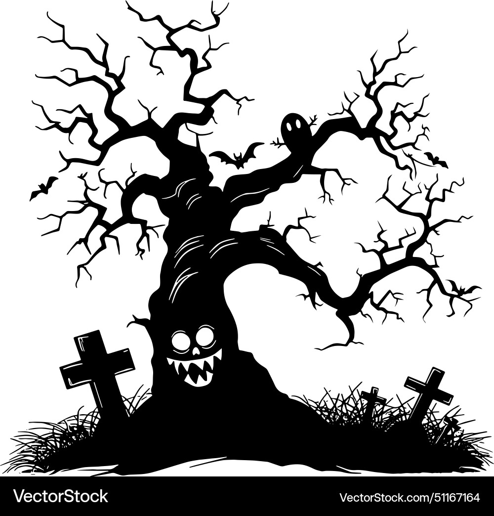 Scary cartoon halloween tree Royalty Free Vector Image