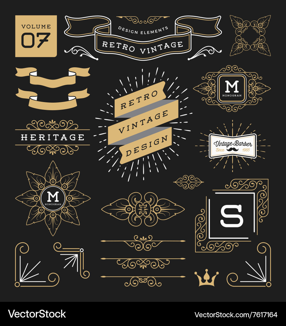 Set of retro vintage graphic design elements Vector Image