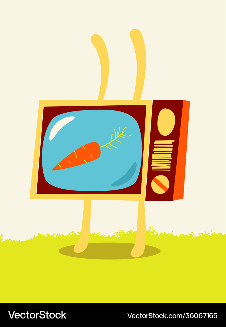 Cartoon tv rabbit with carrot on screen Royalty Free Vector