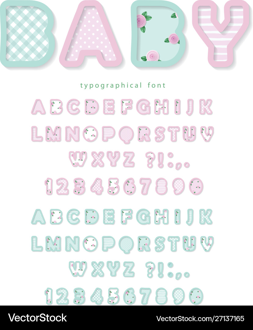 Cute textile font in pastel pink and blue Vector Image