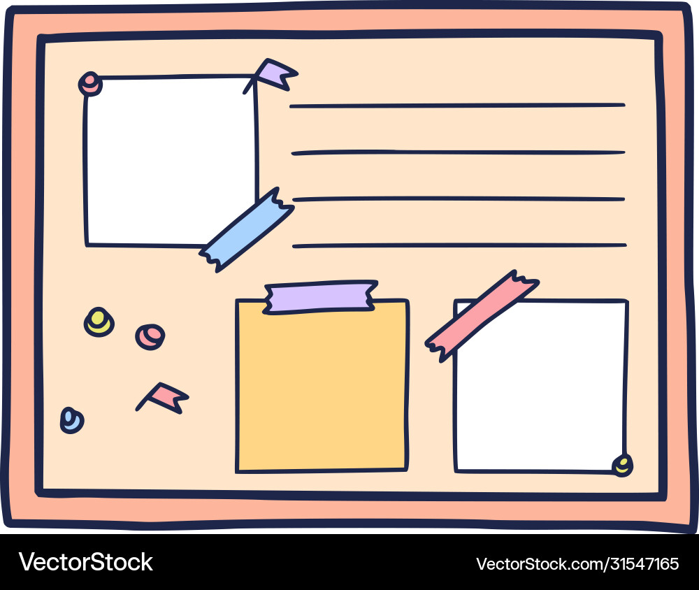 Hand drawn doodle pin board needles and empty Vector Image