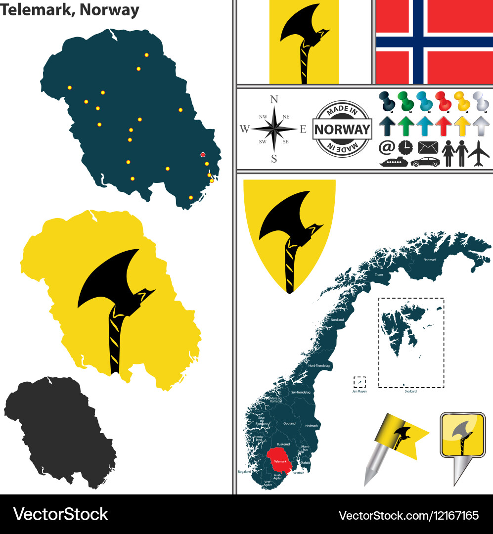 Map of telemark Royalty Free Vector Image - VectorStock