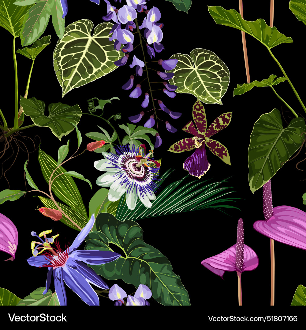Exotic flowers pattern violet tropical Royalty Free Vector