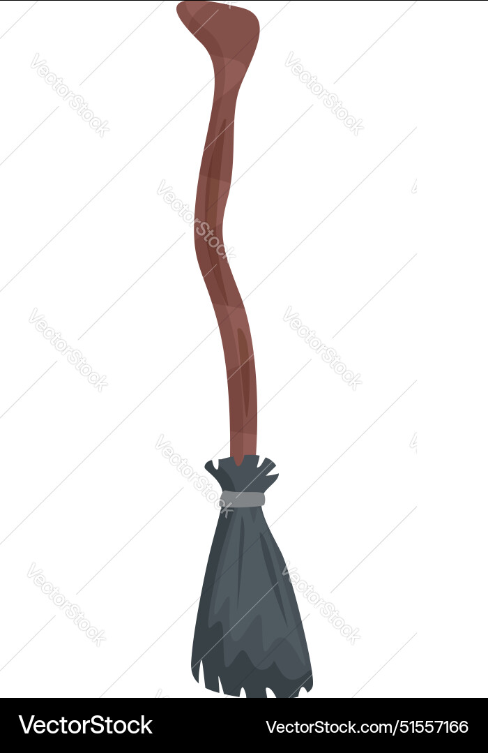 Old witch broom with crooked handle floating Vector Image