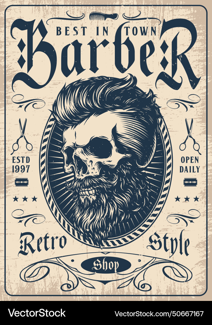 Best barber monochrome vintage poster Royalty Free Vector