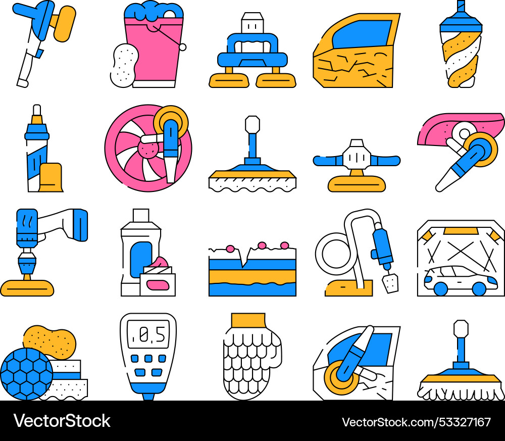 Car polishing tool collection icons set Royalty Free Vector