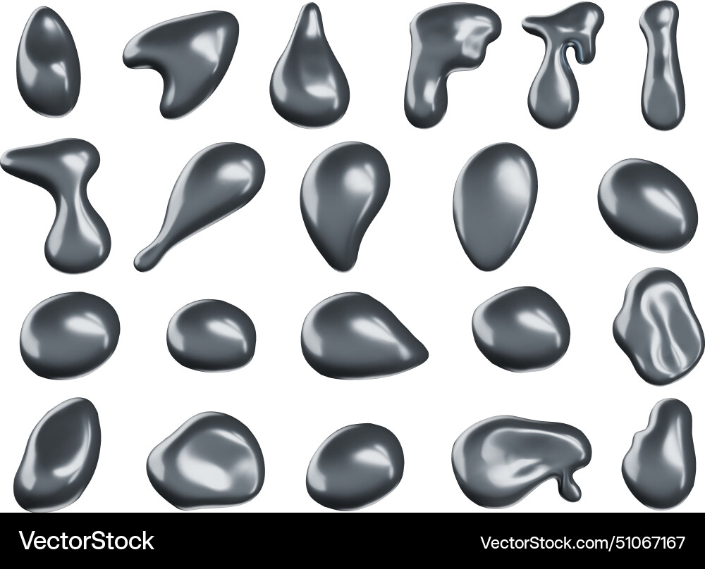 Liquid chrome elements melted metal shapes Vector Image