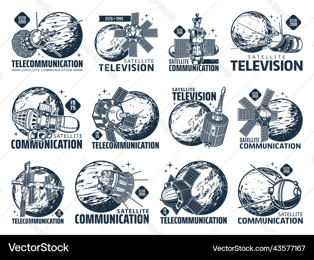 Telecommunication and television satellite icons Vector Image