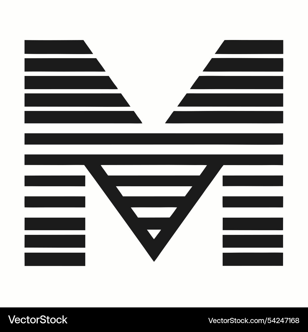 Black abstract letter m icon with horizontal strip