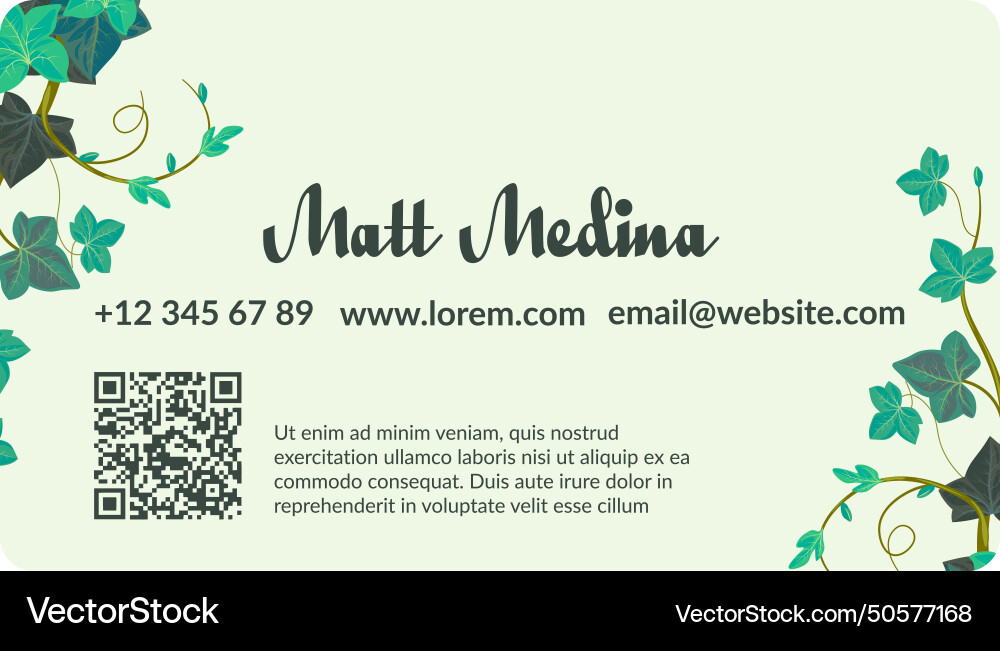 Business or calling card with personal information