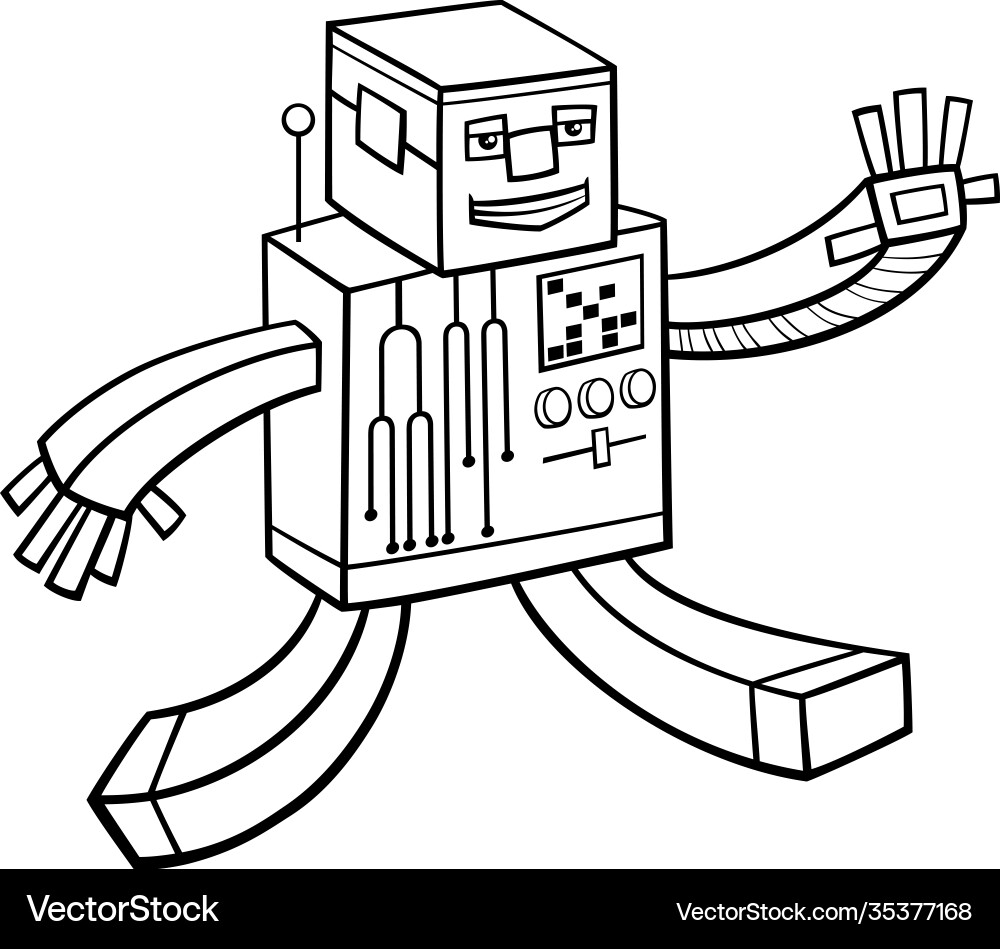 Cartoon robot character coloring book page Vector Image