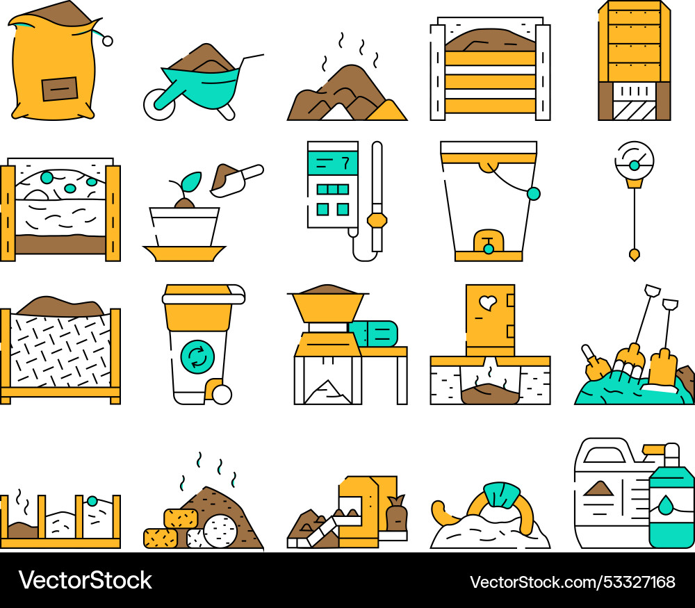 Compost production collection icons set Royalty Free Vector