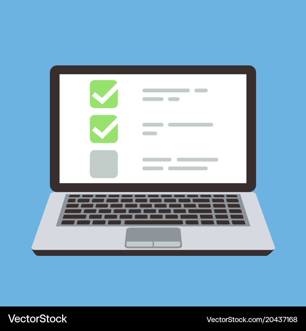 Computer laptop with online quiz form checklist Vector Image